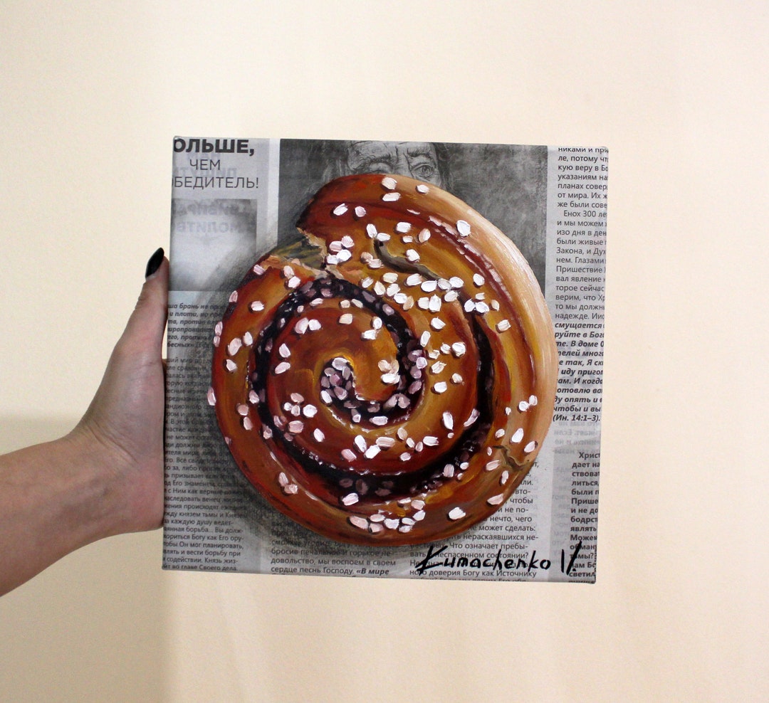 Cinnamon Bun Oil Painting: Unique Kitchen Wall Art & Family Gift ...