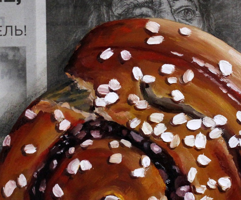 Cinnamon Bun Oil Painting: Unique Kitchen Wall Art & Family Gift ...