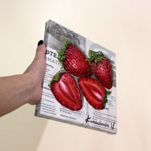 Strawberry Painting, Fruit Newspaper Art, Realistic Food Still Life on ...