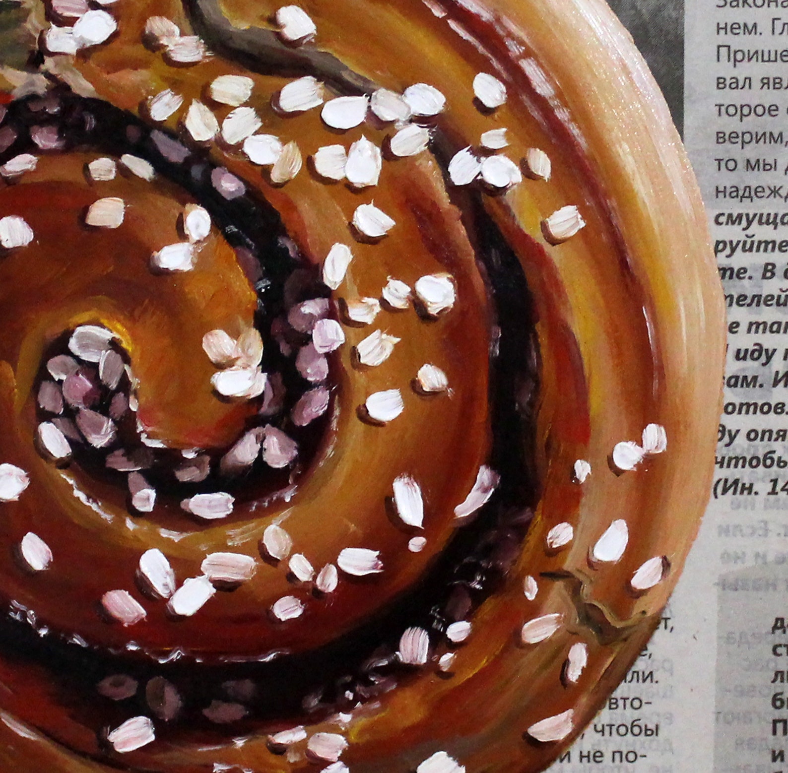 Cinnamon Bun Oil Painting: Unique Kitchen Wall Art & Family Gift ...