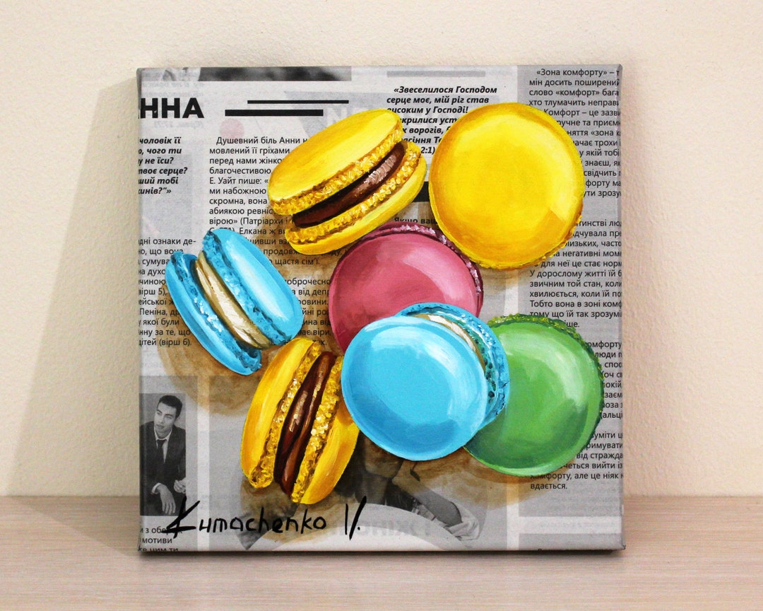 Macaron Art Oil Painting on Canvas, Kitchen Decor on the Wall - Etsy