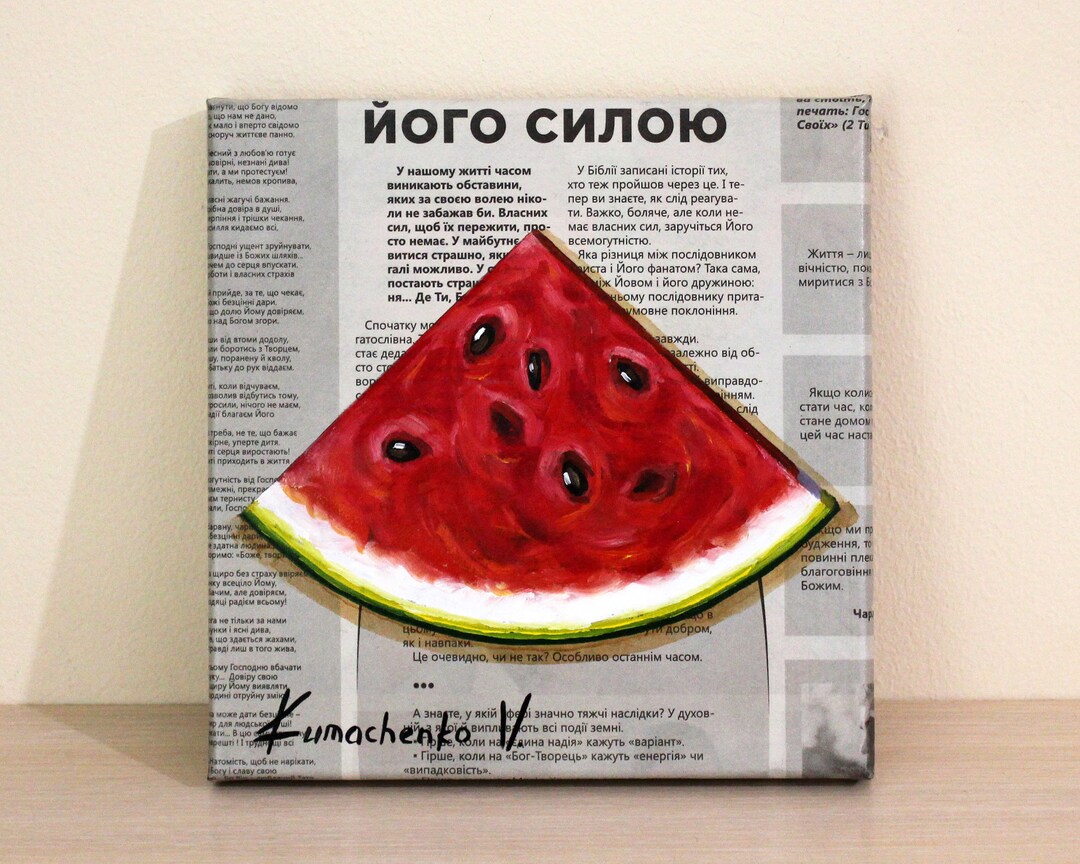 Watermelon Oil Painting, Fruit Still Life on a Newspaper, Decor for the ...