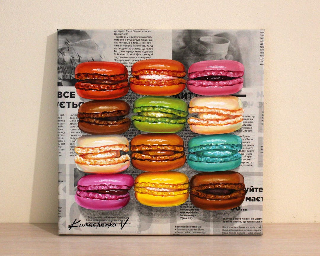 Macarons Original Painting on Canvas, Dessert Food Art Colorful Sweets ...