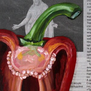 Bell Pepper Art, Newspaper-inspired Decor for the Kitchen, Oil Painting ...