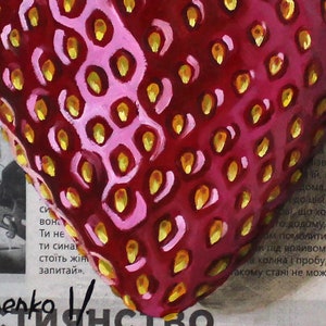 Strawberry Painting, Newspaper Art Fruit, Food Still Life for the ...
