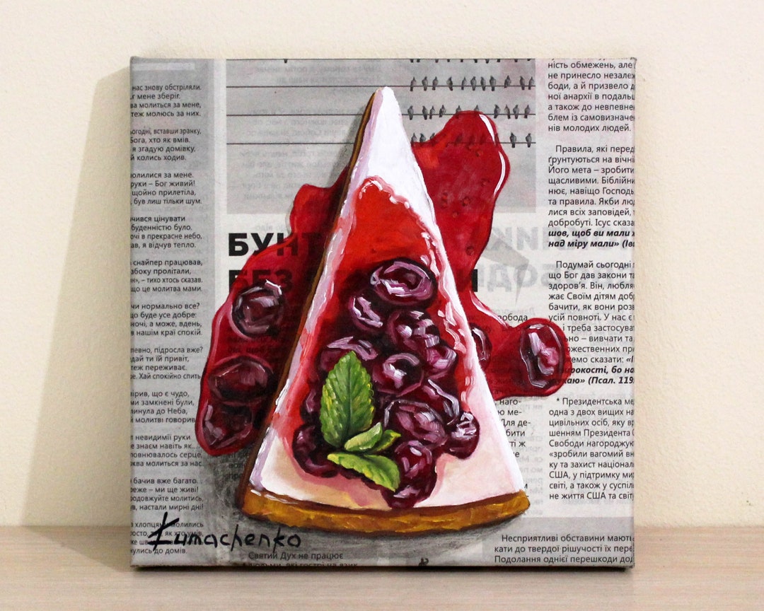 Cheesecake Art With Cherry, Original Oil Painting on Canvas, the Best ...