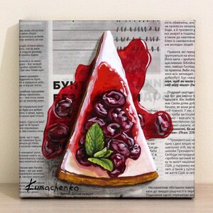 Cheesecake Art With Cherry, Original Oil Painting on Canvas, the Best ...