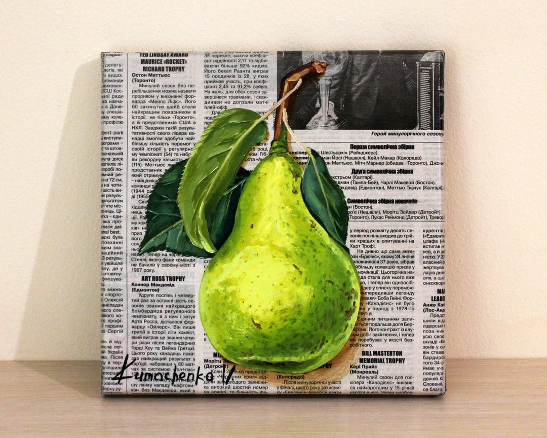Pear Art Newspaper Food Art With Fruits Oil Painting on - Etsy