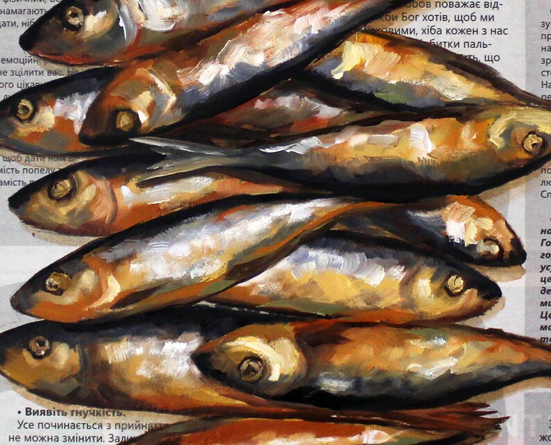 Capelin Fish Painting Seafood Newspaper Art Original Still - Etsy