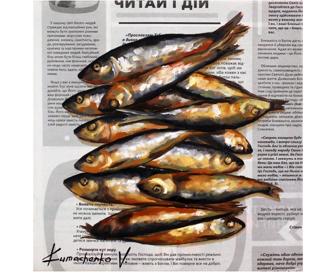 Capelin Fish Painting Seafood Newspaper Art Original Still - Etsy