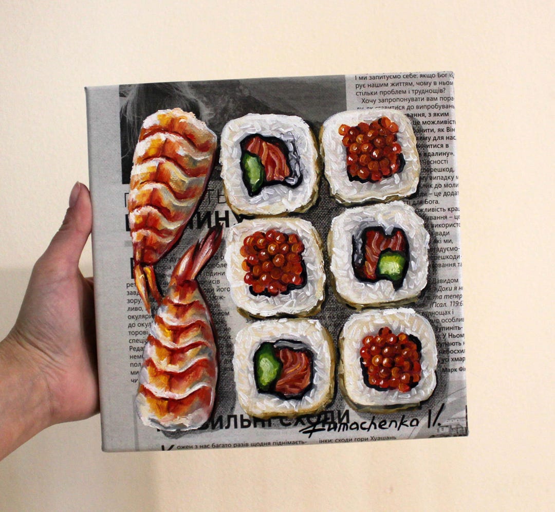 Japanese Sushi Oil Painting: Vibrant Kitchen Wall Decor for Food ...