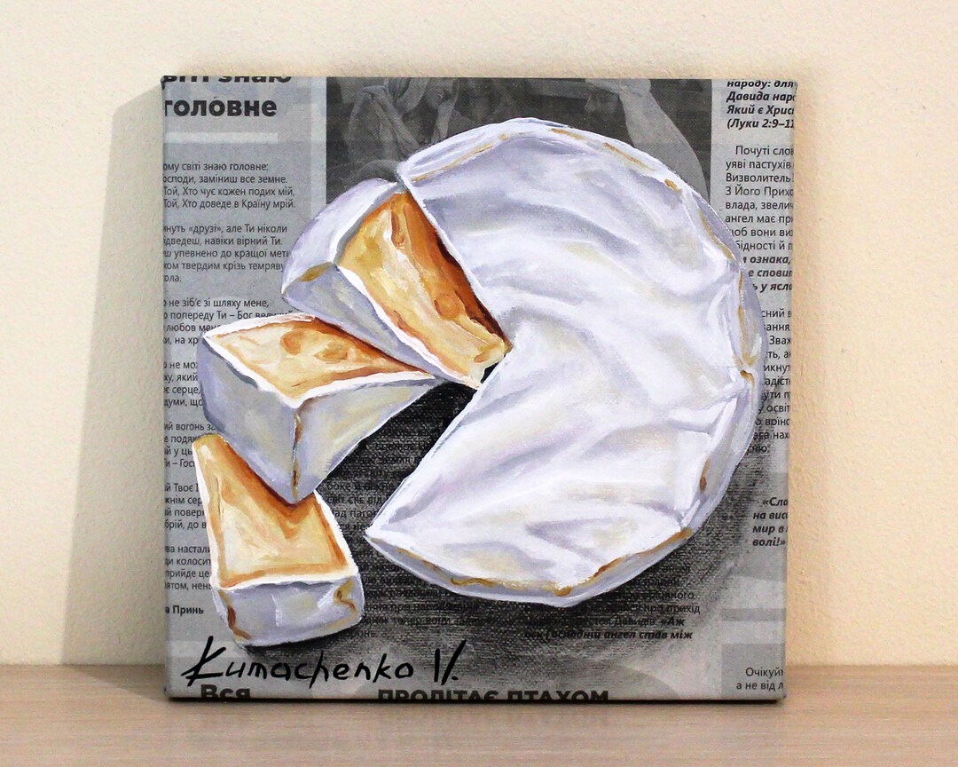 Camembert Cheese Oil Painting, Gourmet Food Art, Original Canvas ...