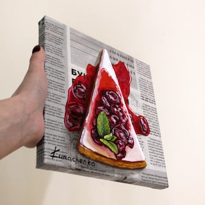 Cheesecake Art With Cherry, Original Oil Painting on Canvas, the Best ...