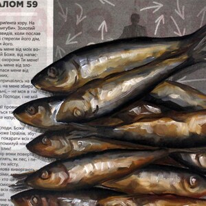 Capelin Fish Painting, Seafood Newspaper Art, Original Still Life Oil ...