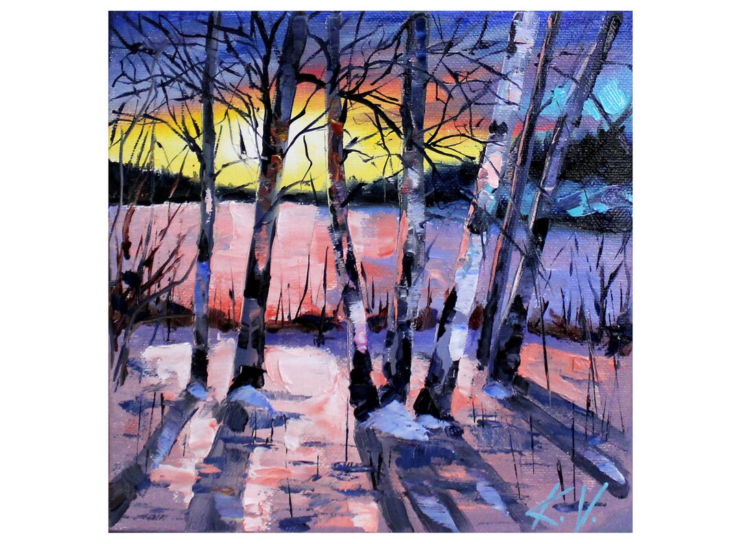 Winter Birch Forest Impasto Oil Painting: Original Canvas Landscape Art ...