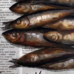 Capelin Fish Painting, Seafood Newspaper Art, Original Still Life Oil ...