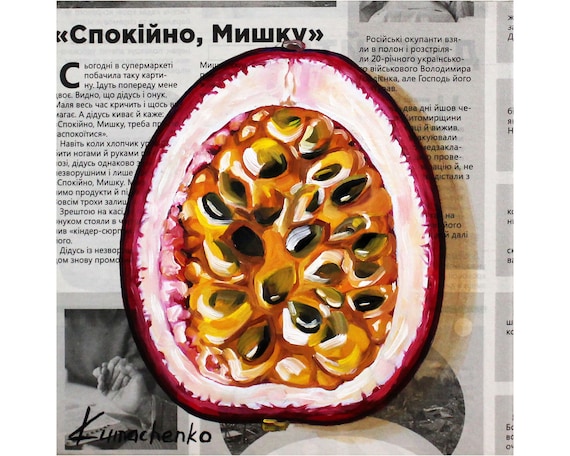 Passion Fruit Painting Newspaper Art Fruit Food Still Life - Etsy