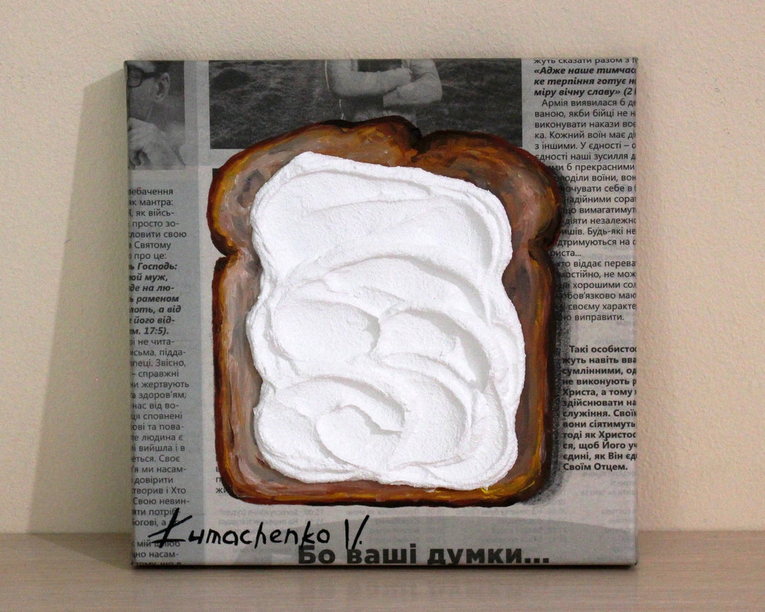 Toast Painting on Canvas, Impasto Art Food, Newspaper Art Breakfast ...