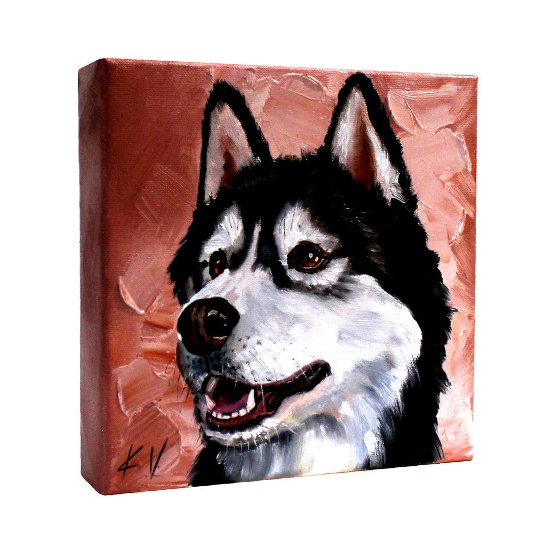Siberian Husky Dog Oil Painting, Original Animal Art, Home Wall Decor ...