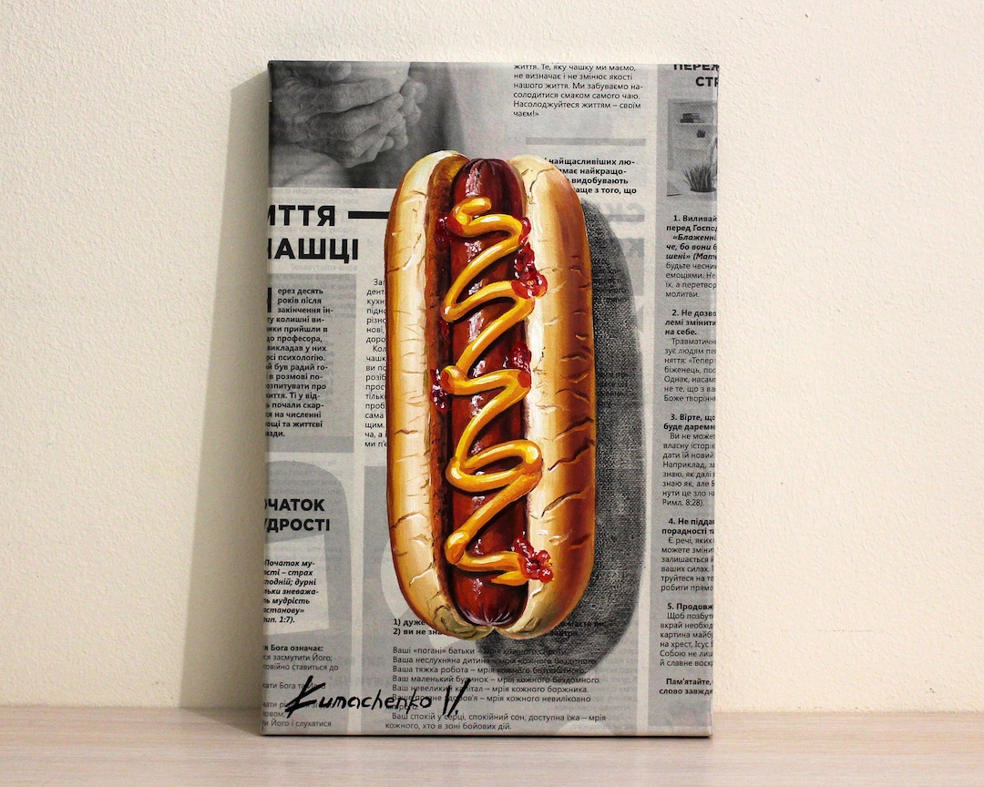 Sizzling Hot Dog Art: Realistic Oil Painting for Kitchen Decor ...