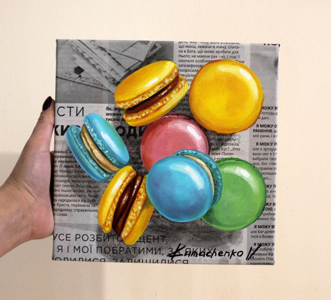 Elegant Macaron Still Life Oil Painting: Unique Kitchen Wall Decor ...