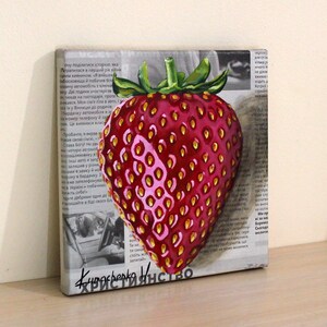 Strawberry Painting, Newspaper Art Fruit, Food Still Life for the ...