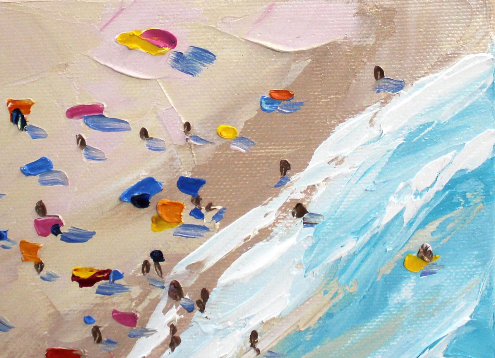 Oceanfront Oil Painting on Canvas Beach and Sunbathing People | Etsy