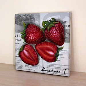 Strawberry Painting, Fruit Newspaper Art, Realistic Food Still Life on ...