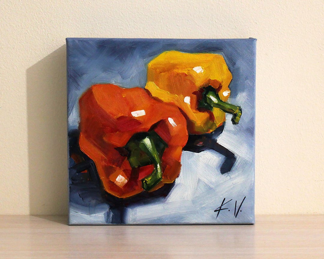 Vibrant Pepper Oil Painting on Canvas: Kitchen Wall Art, Culinary Decor ...