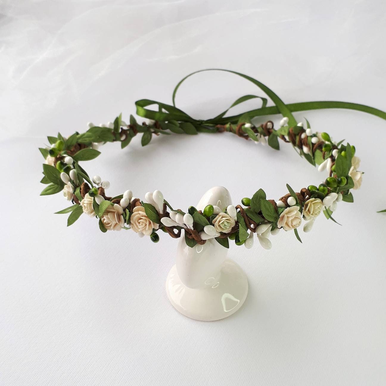Forest Green Flower Crown Ivory Floral Headpiece - Etsy