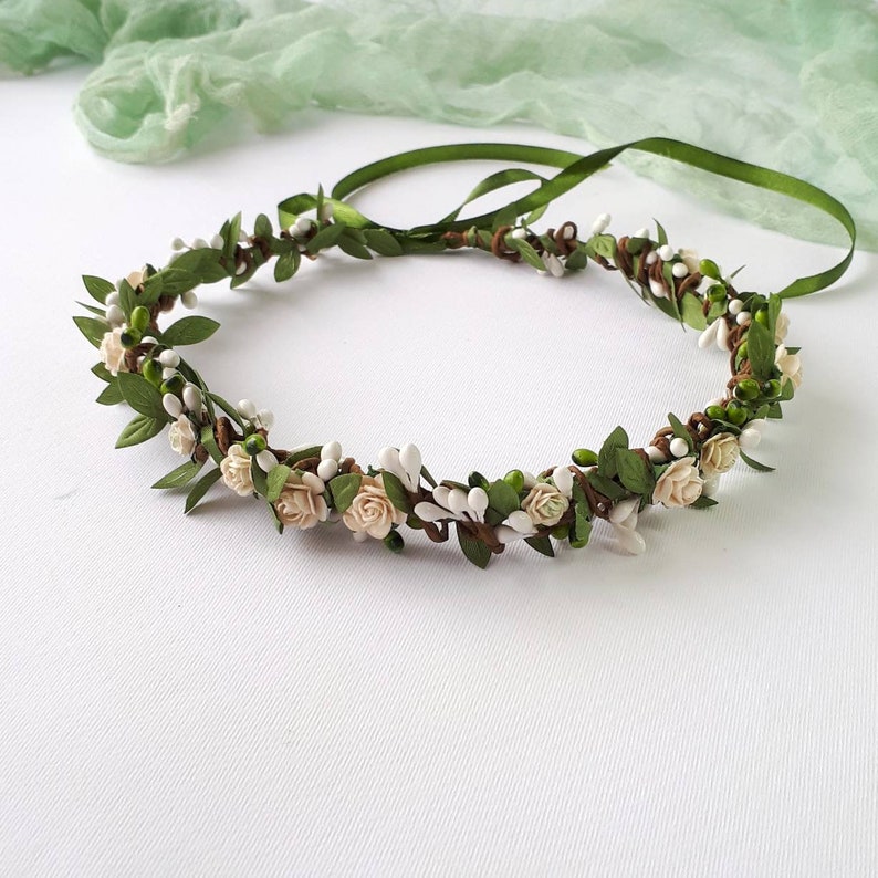 Forest Green Flower Crown Ivory Floral Headpiece - Etsy