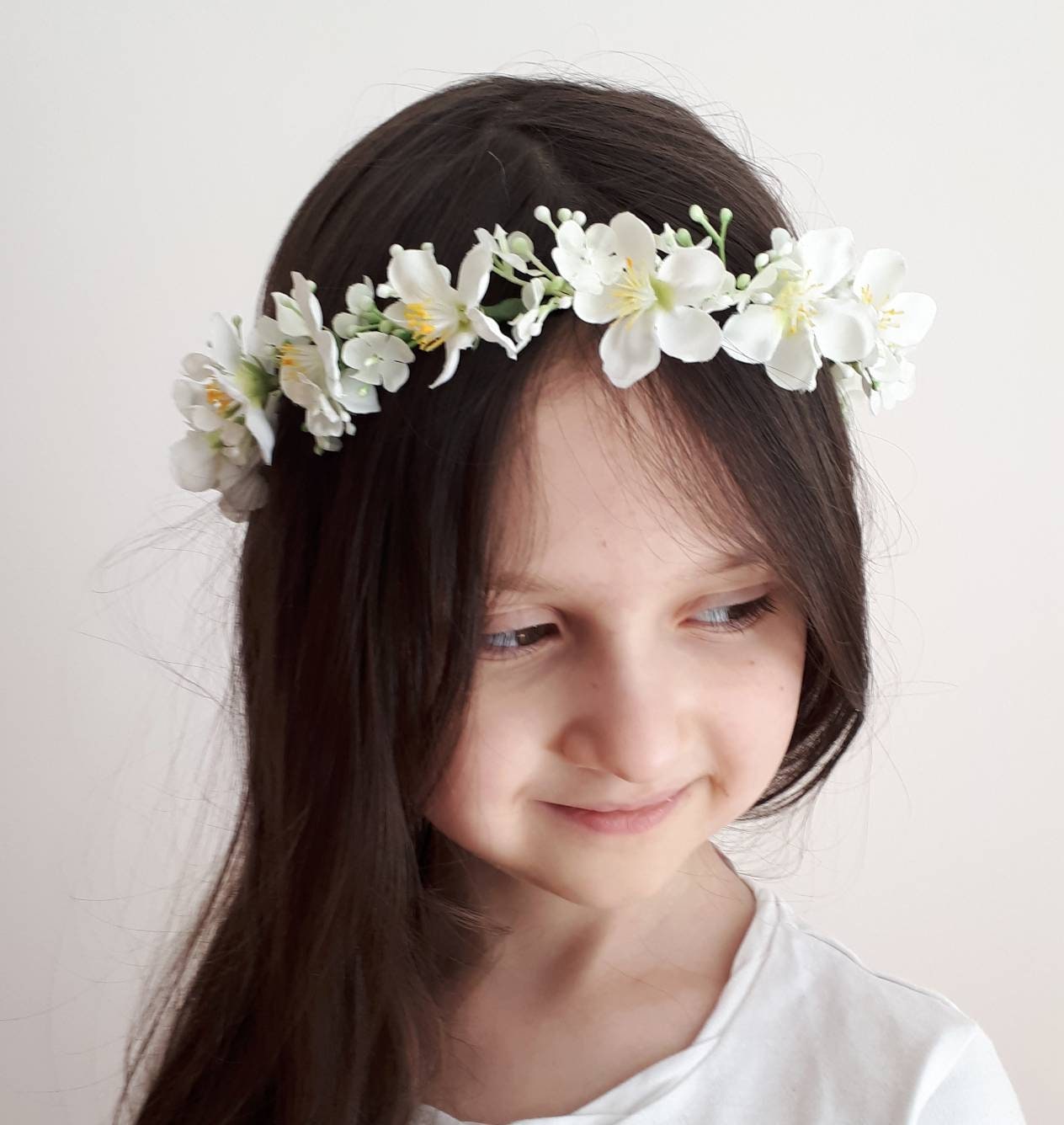 First Communion Headband White and Green Flower Crown - Etsy