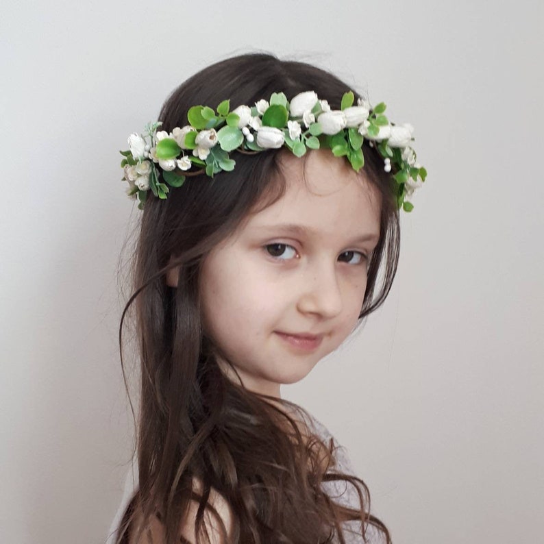 Greenery Flower Girl Crown White Flower Girl Head Piece White Wedding ...