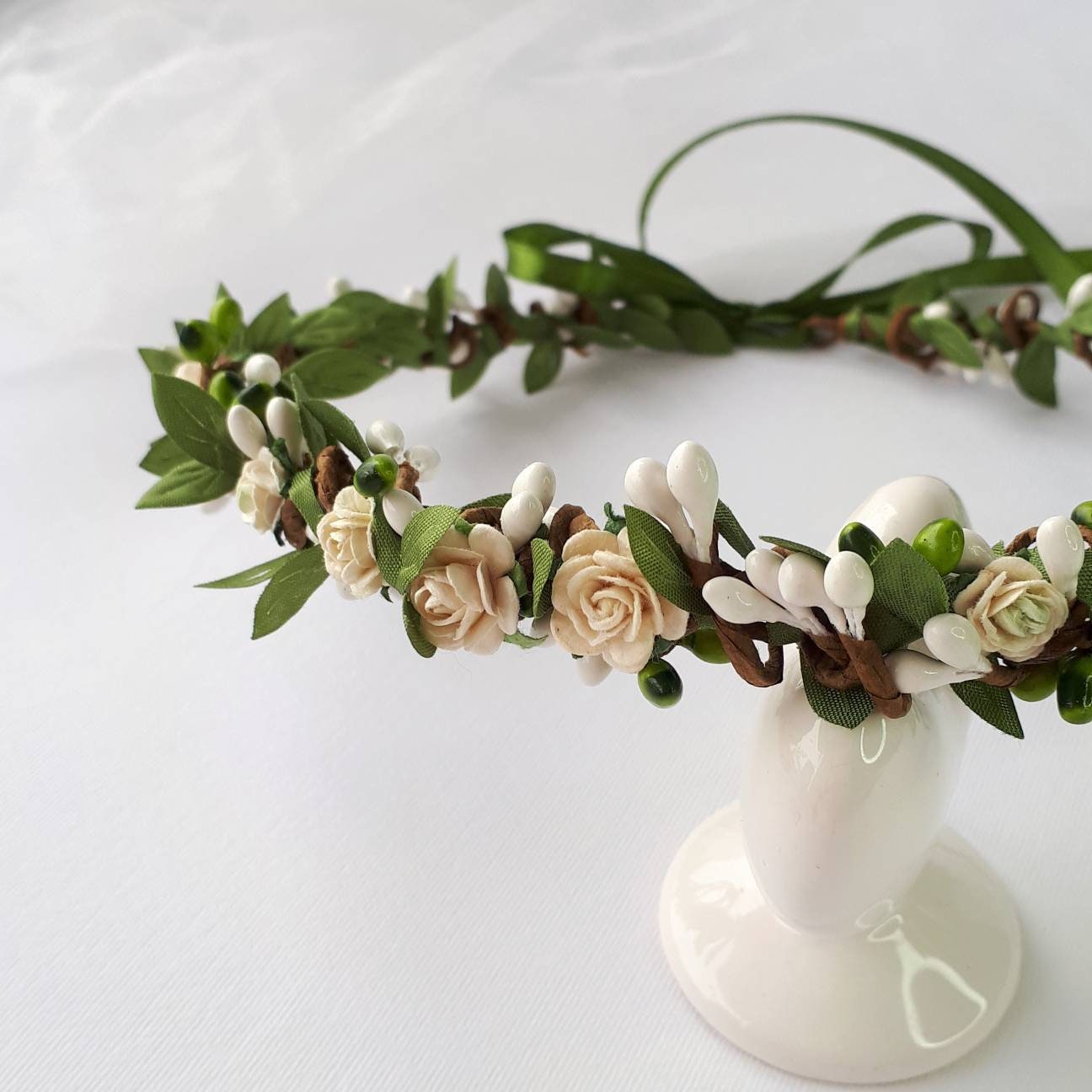 Forest Green Flower Crown Ivory Floral Headpiece - Etsy