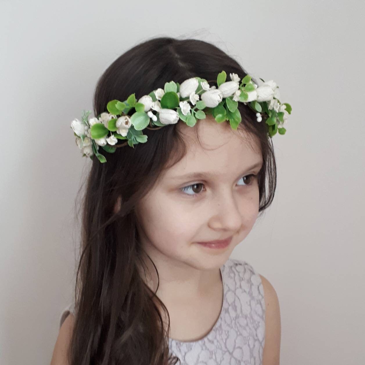 Greenery Flower Girl Crown White Flower Girl Head Piece White Wedding ...