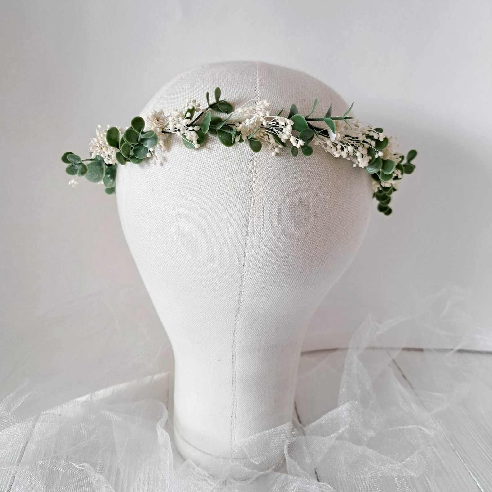First Communion Headpiece White and Green Flower Crown Dried Flower ...