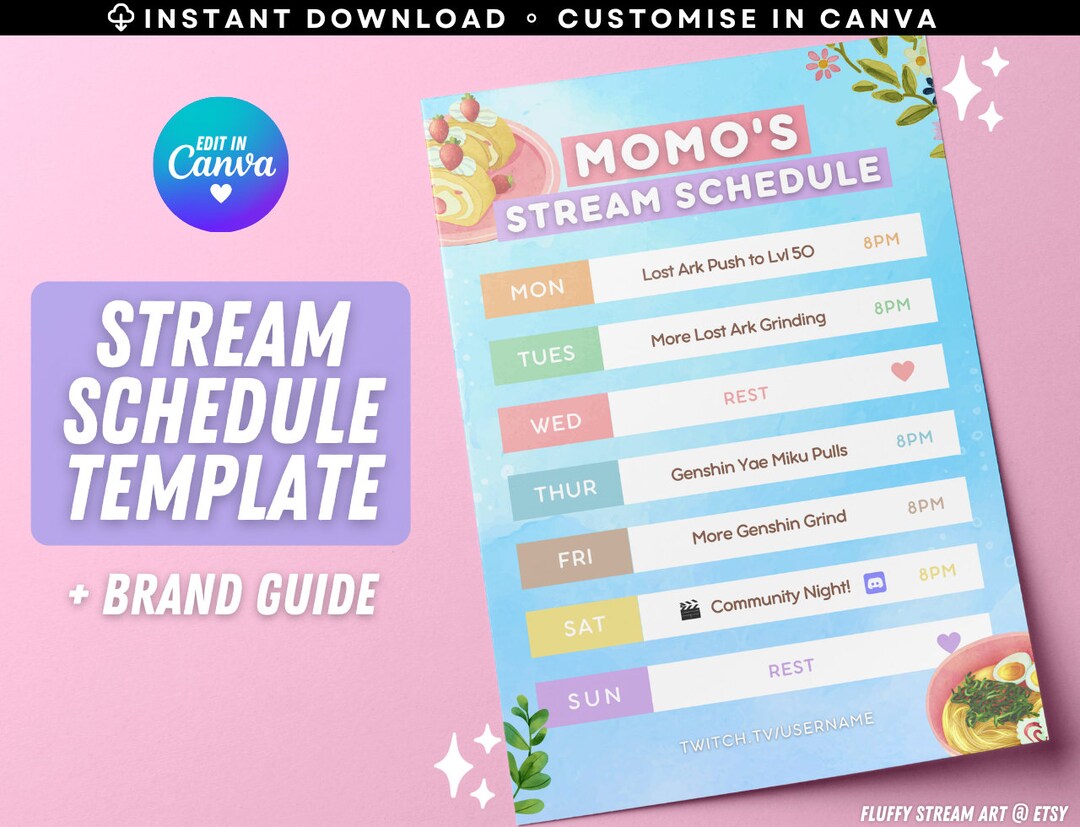 Blue Watercolor Twitch Youtube Weekly Stream Schedule / Promo ...