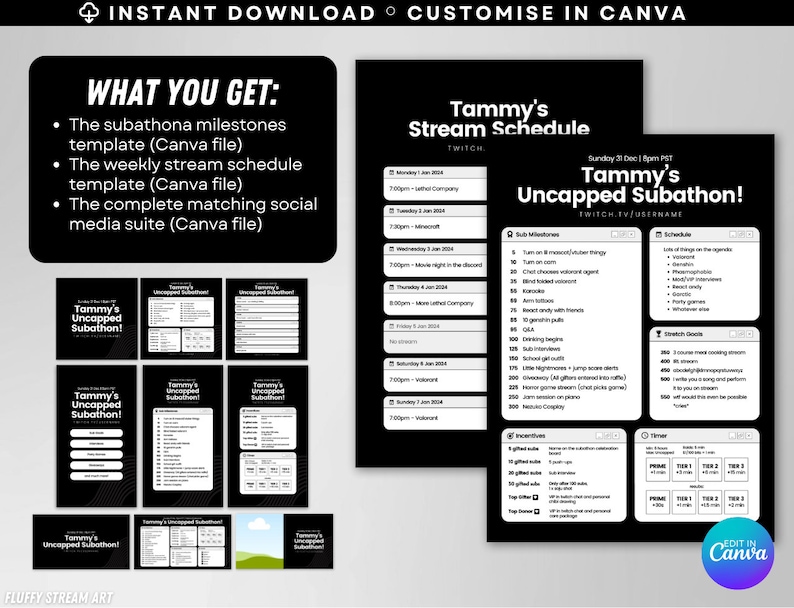 Editable Stream Subathon Schedule Template / Social Media / Minimal ...