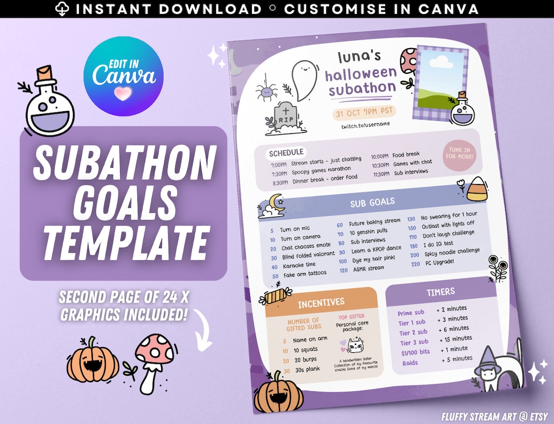 Customizable Cute Halloween Twitch Youtube Subathon Stream Schedule ...