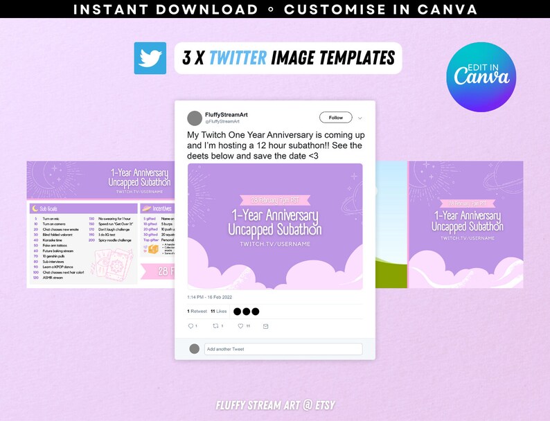Twitch Youtube Stream Subathon Schedule / Event Promo / Editable Canva ...
