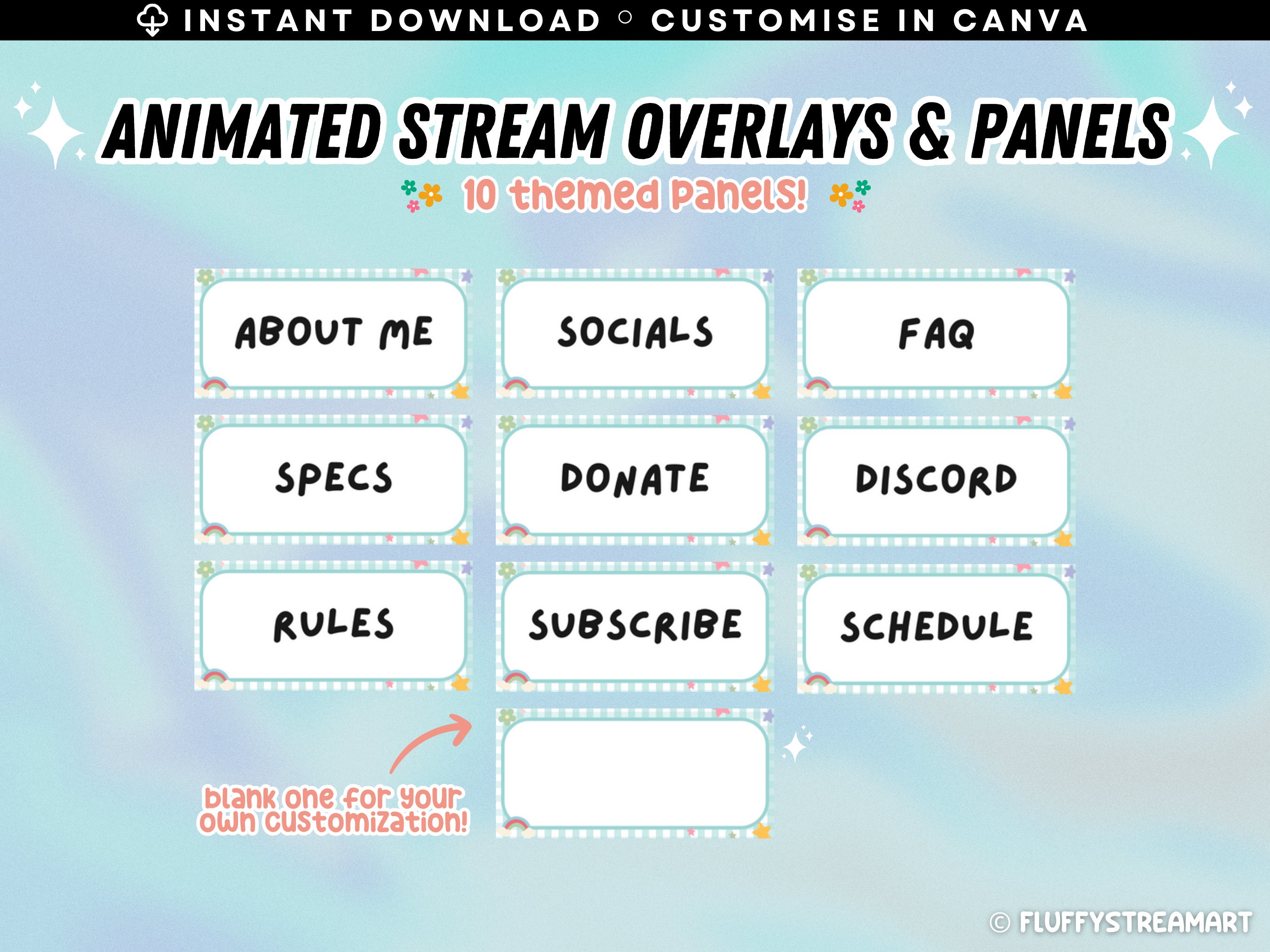 Light Teal Picnic Stream Overlay Package: Animated Twitch Overlay ...