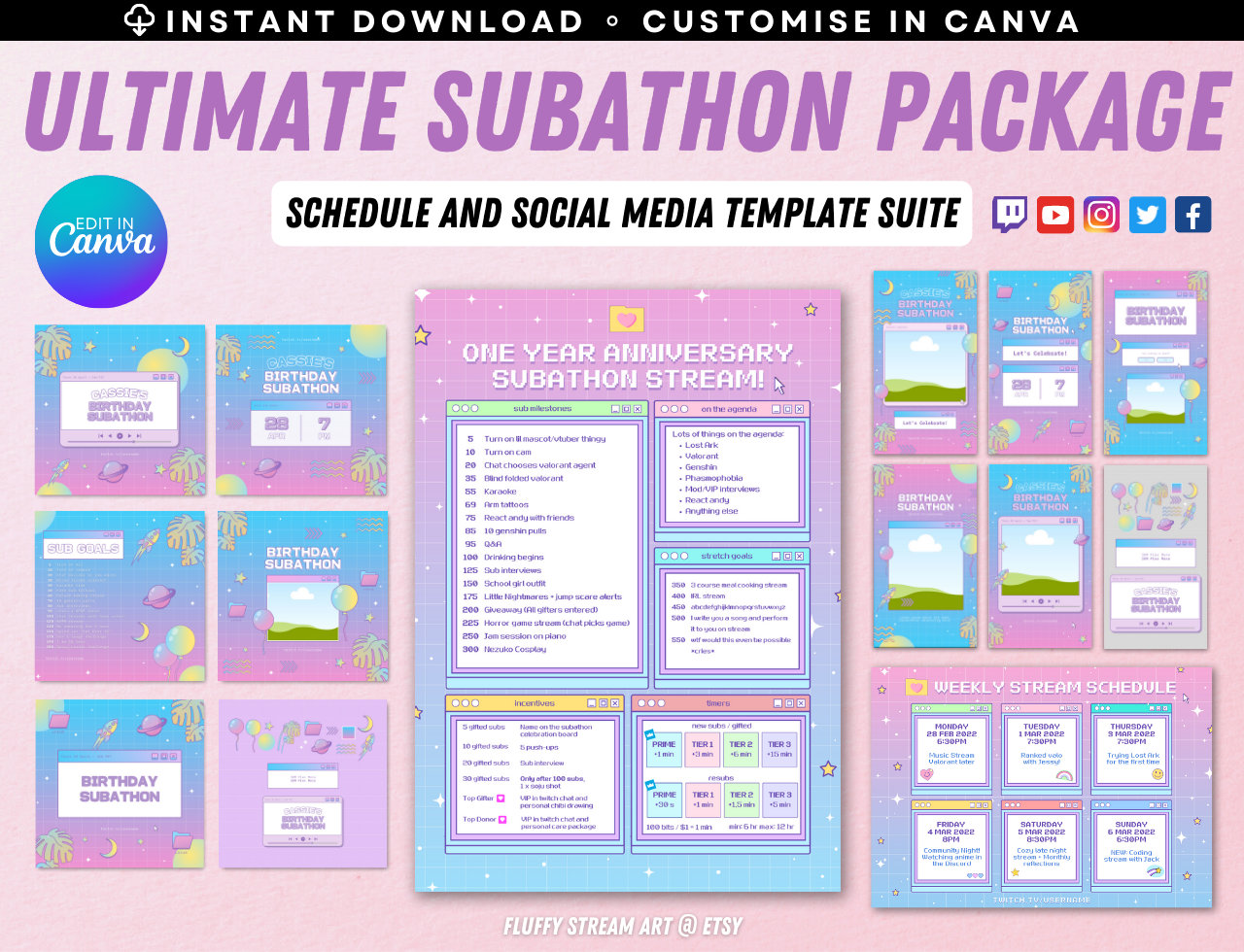 Twitch Youtube Stream Subathon Schedule / Social Media / - Etsy Canada