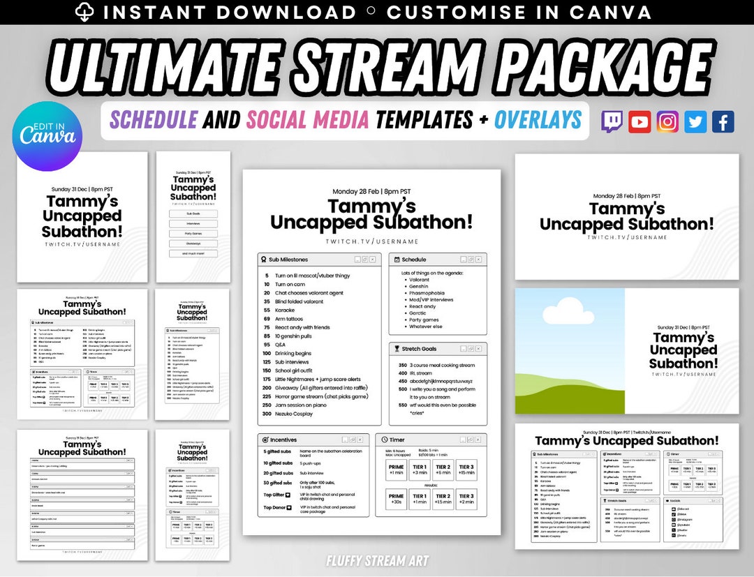 Editable Stream Subathon Schedule Template / Social Media / Minimal ...