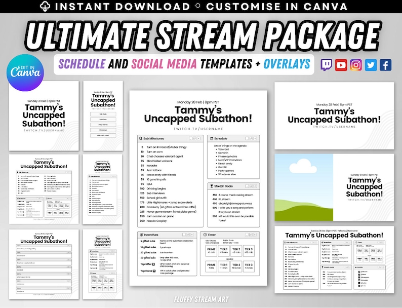 Editable Stream Subathon Schedule Template / Social Media / Minimal ...