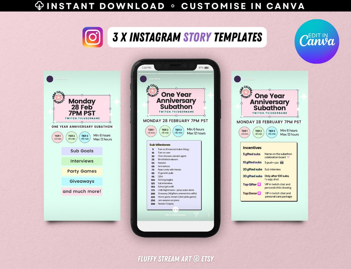 Twitch Stream Subathon Social Media Promo Suite: Editable Canva ...