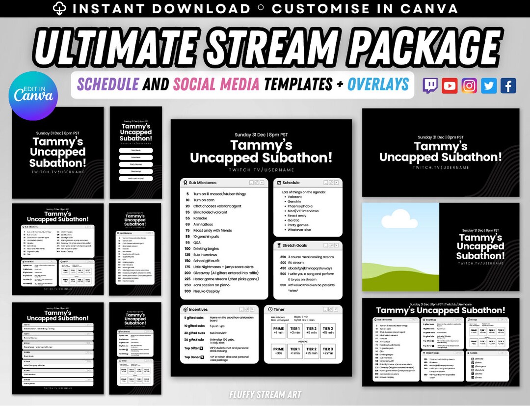 Editable Stream Subathon Schedule Template / Social Media / Minimal ...