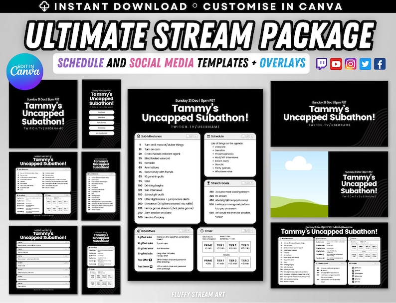 Editable Stream Subathon Schedule Template / Social Media / Minimal ...