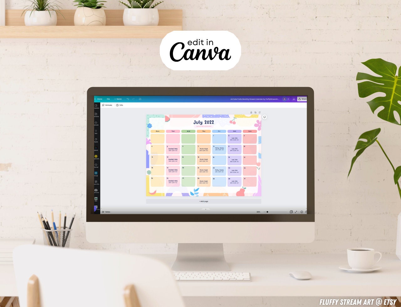Editable Monthly Stream Schedule / Twitch Youtube / Cute Fruits / Canva ...