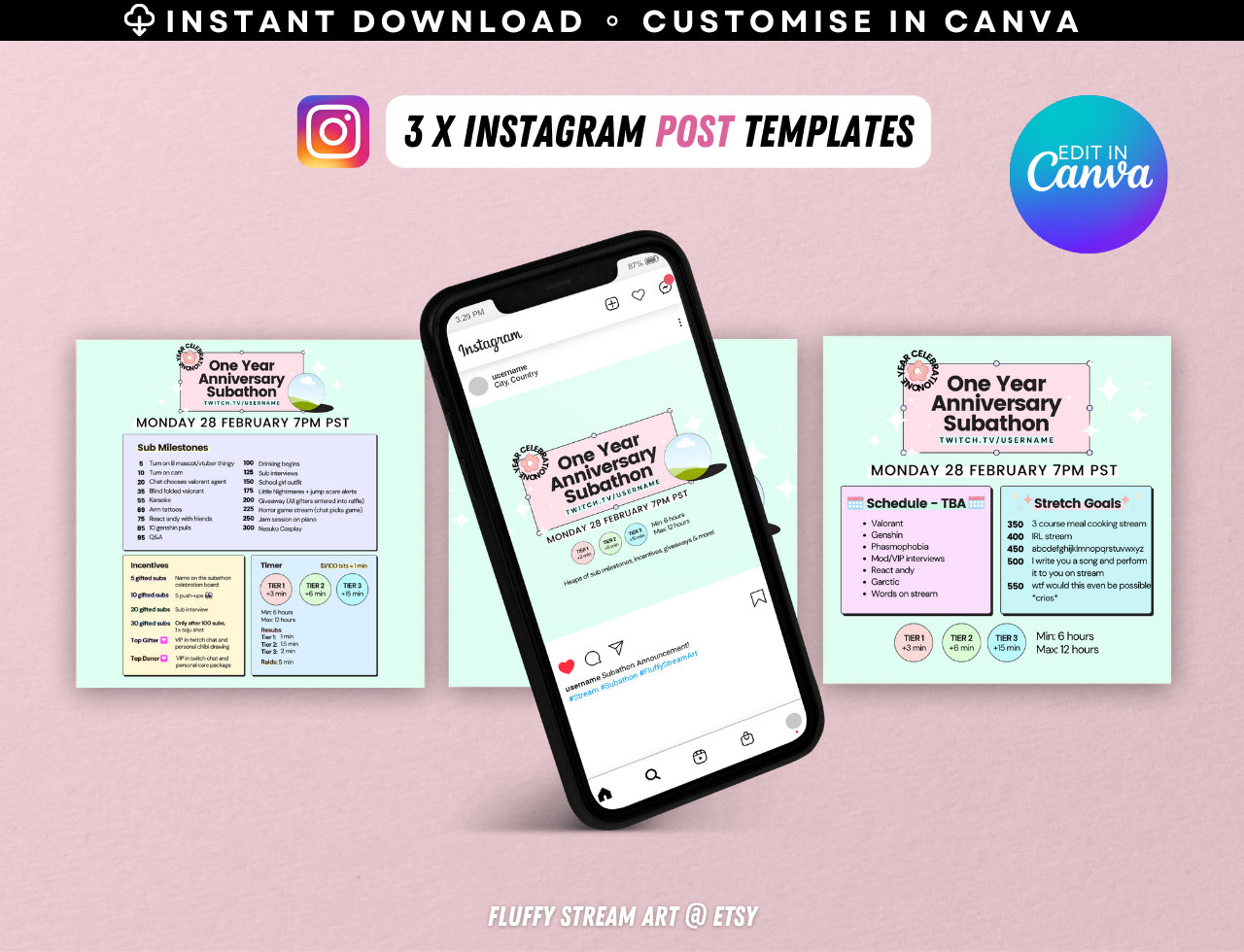 Twitch Stream Subathon Social Media Promo Suite: Editable Canva ...