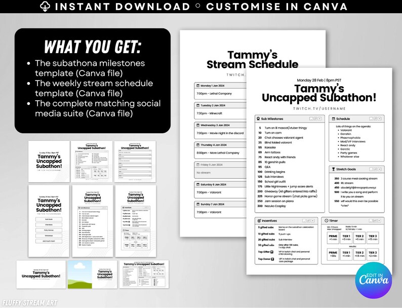 Editable Stream Subathon Schedule Template / Social Media / Minimal ...